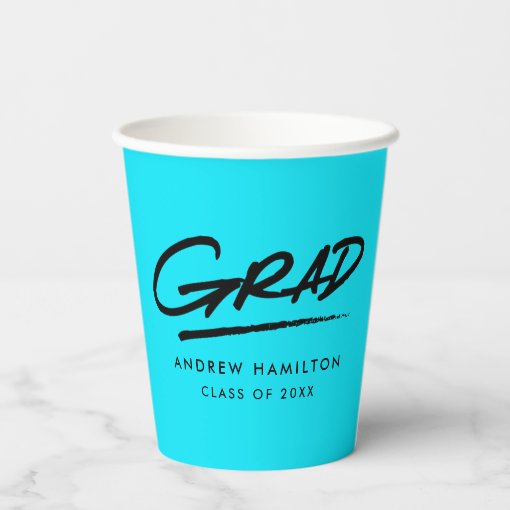 Modern Dashed Grad Turquoise Graduation Paper Cups | Zazzle