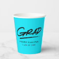 Modern Dashed Grad Turquoise Graduation Paper Cups | Zazzle