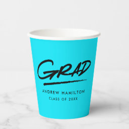 Modern Dashed Grad Turquoise Graduation Paper Cups | Zazzle