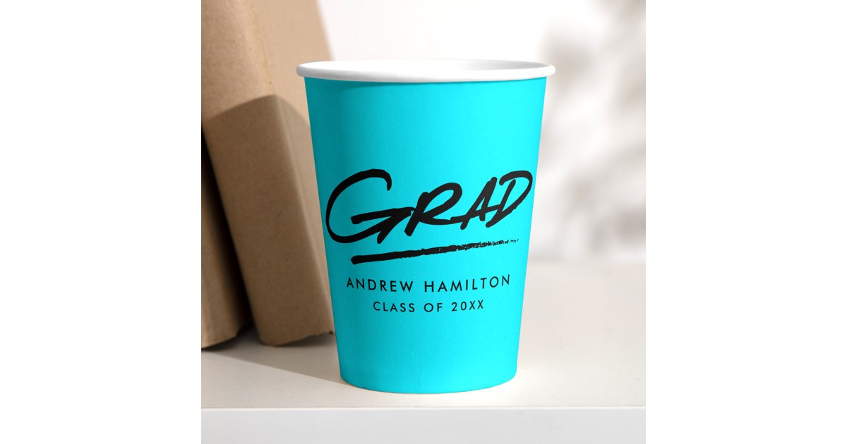 Modern Dashed Grad Turquoise Graduation Paper Cups | Zazzle