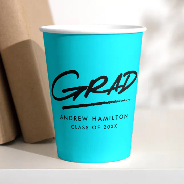 Modern Dashed Grad Turquoise Graduation Paper Cups | Zazzle