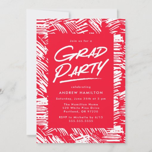 Modern Dashed Red Photo Graduation Party Invitation | Zazzle