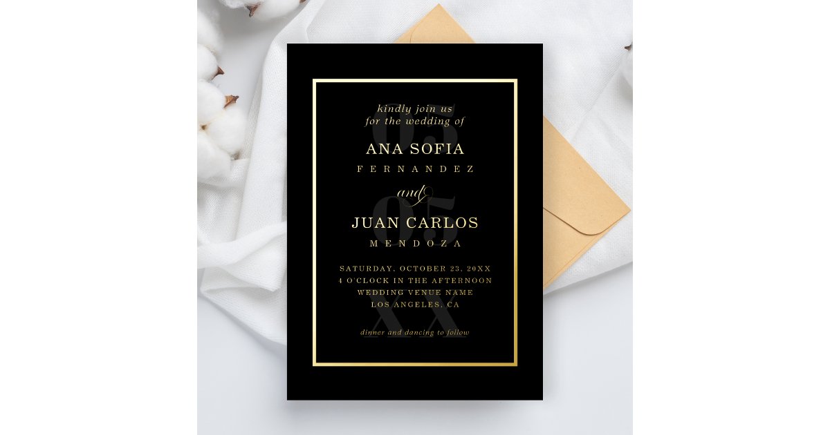Modern Date Photo & Monogram Frame Elegant Real Foil Invitation | Zazzle