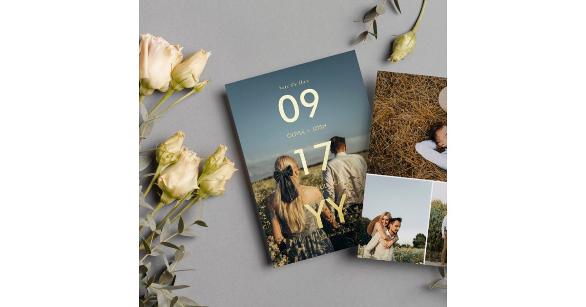 Modern Date Typography Photo Save the Date Foil Invitation | Zazzle