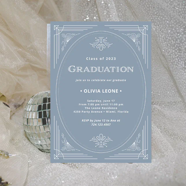 Modern Deco | Dusty Blue and White Graduation Invitation | Zazzle