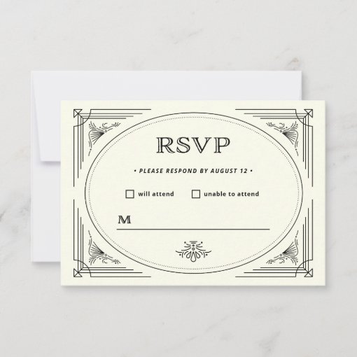 Modern Deco | Elegant Black and Ivory Wedding RSVP Card | Zazzle