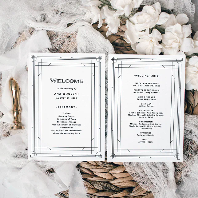 Modern Deco | Elegant Black and White Wedding Program | Zazzle