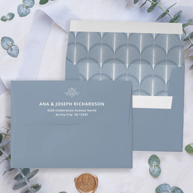 Modern Deco | Elegant Dusty Blue and White Wedding Envelope | Zazzle