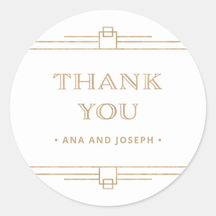 Modern Deco | Elegant Faux Gold and White Wedding Classic Round Sticker ...