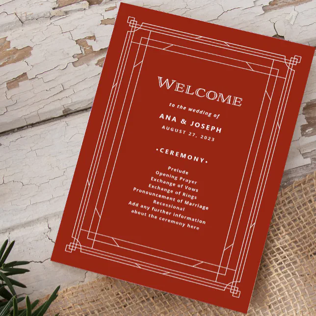 Modern Deco | Elegant Holiday Red Wedding Program | Zazzle