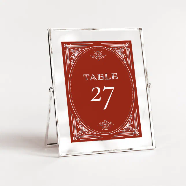 Modern Deco | Elegant Holiday Red Wedding Table Number | Zazzle