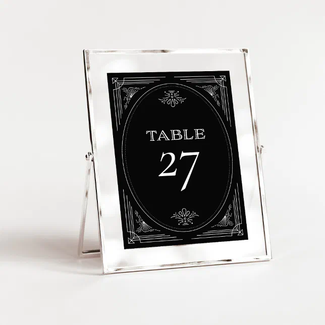 Modern Deco | Elegant Onyx Black and White Wedding Table Number | Zazzle