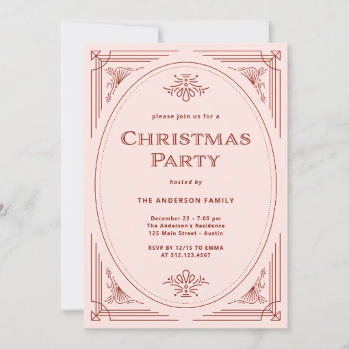 Modern Deco | Elegant Pink and Red Christmas Party Invitation | Zazzle