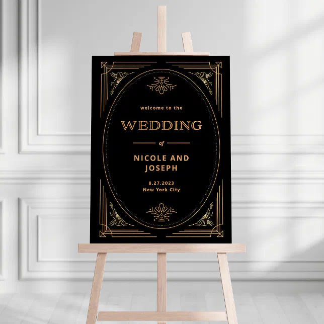 Modern Deco | Gold and Black Wedding Welcome Foam Board | Zazzle