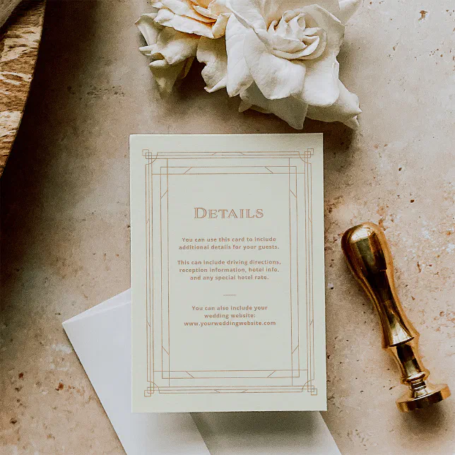 Modern Deco | Gold and Ivory Wedding Guest Details Enclosure Card | Zazzle
