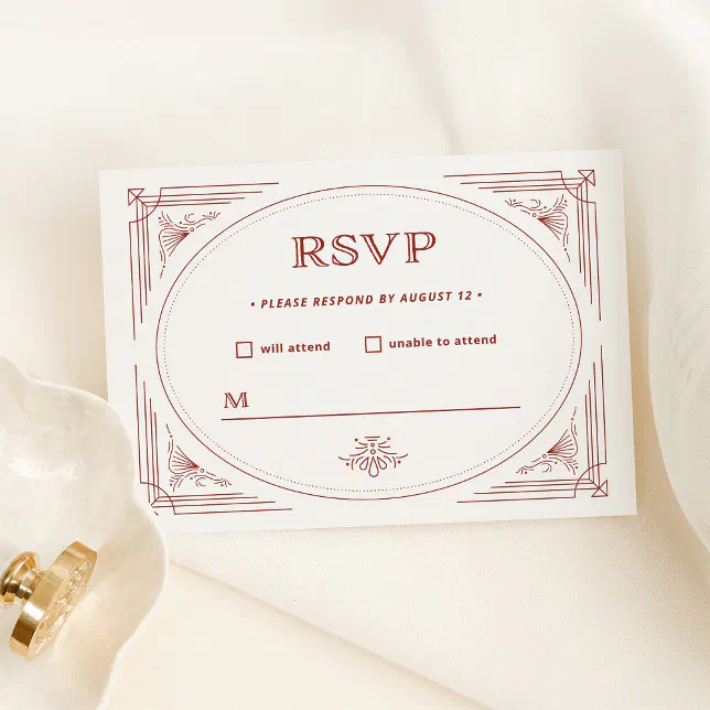 Modern Deco | Light Silver White with Red Wedding RSVP Card | Zazzle