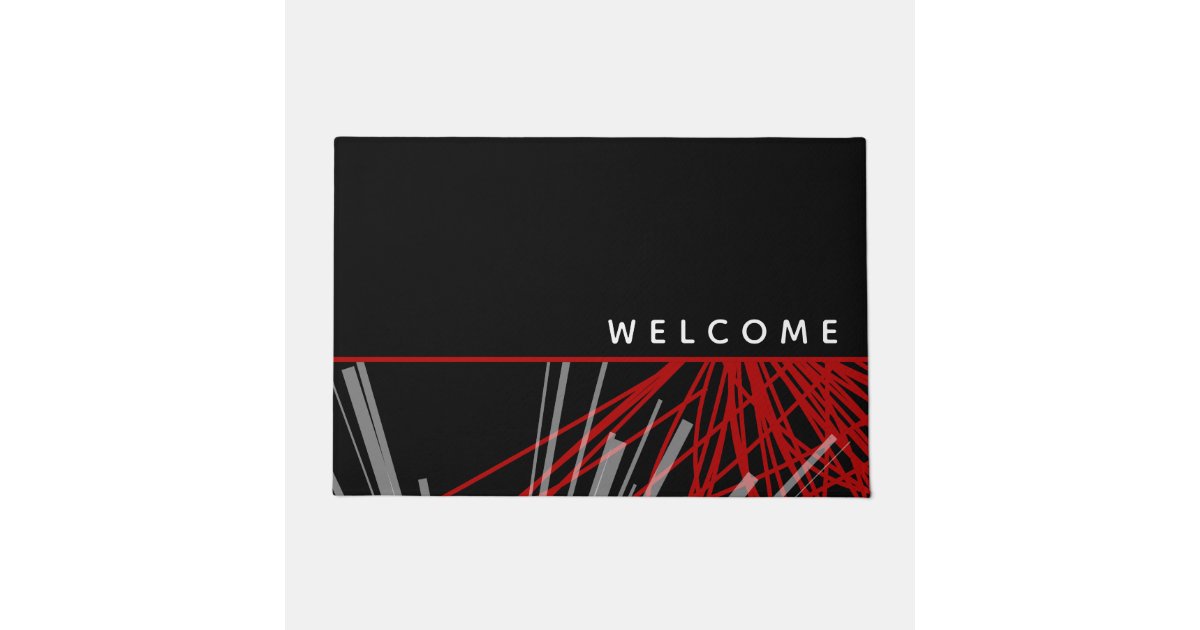 Modern Decorative Black & Red Welcome Doormat | Zazzle
