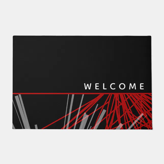 Modern Decorative Black & Red Welcome Doormat | Zazzle