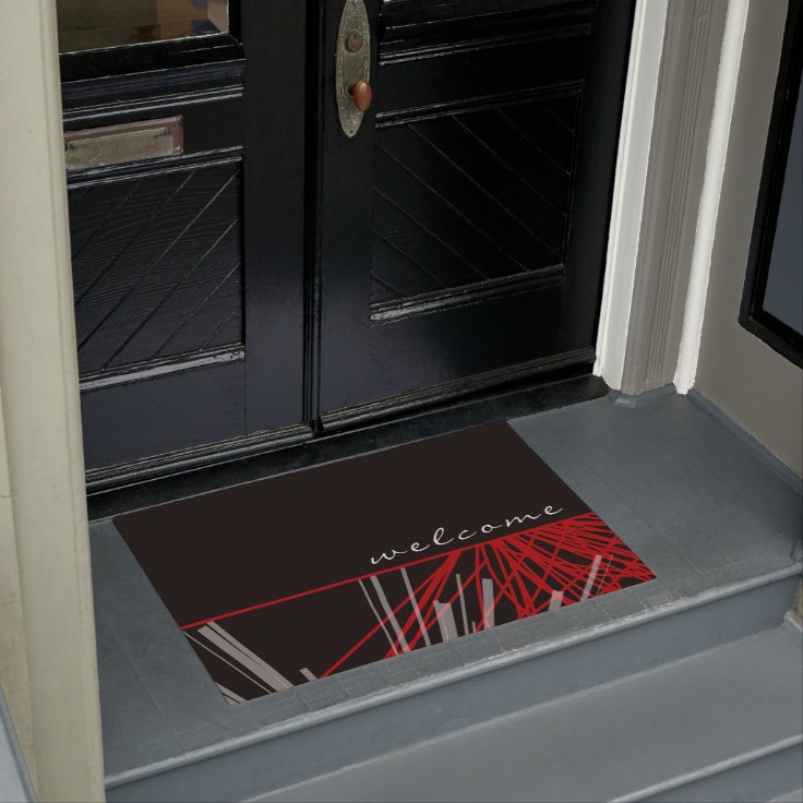 Modern Decorative Black White & Red Welcome Doormat | Zazzle