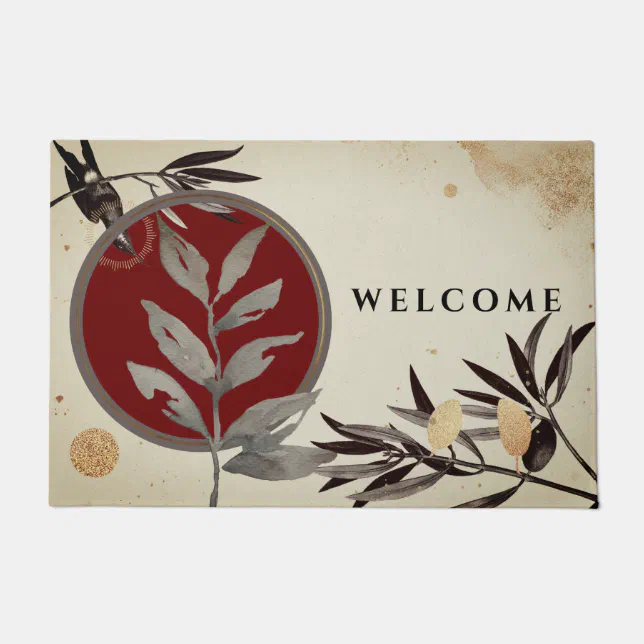 Modern Decorative Burgundy Watercolor Zen Welcome Doormat | Zazzle