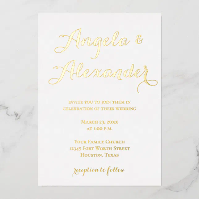 Modern Decorative Calligraphy Wedding Foil Invitation | Zazzle