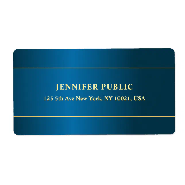 Modern Deep Blue Gold Text Name Template Shipping Label | Zazzle