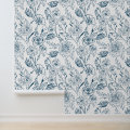 Modern Deep Blue Line Art Floral Foliage Pattern Wallpaper | Zazzle