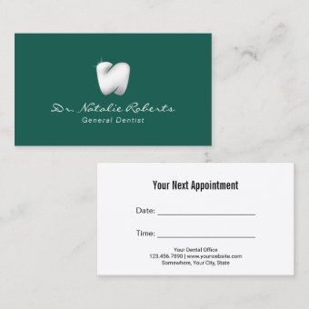 Modern Dental Tooth Logo Elegant Teal Dentist Appointment Card | Zazzle