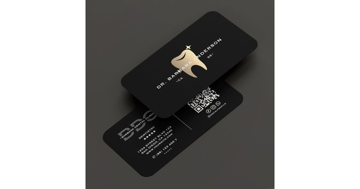 Modern Dentist Black Gold Tooth Business Card | Zazzle