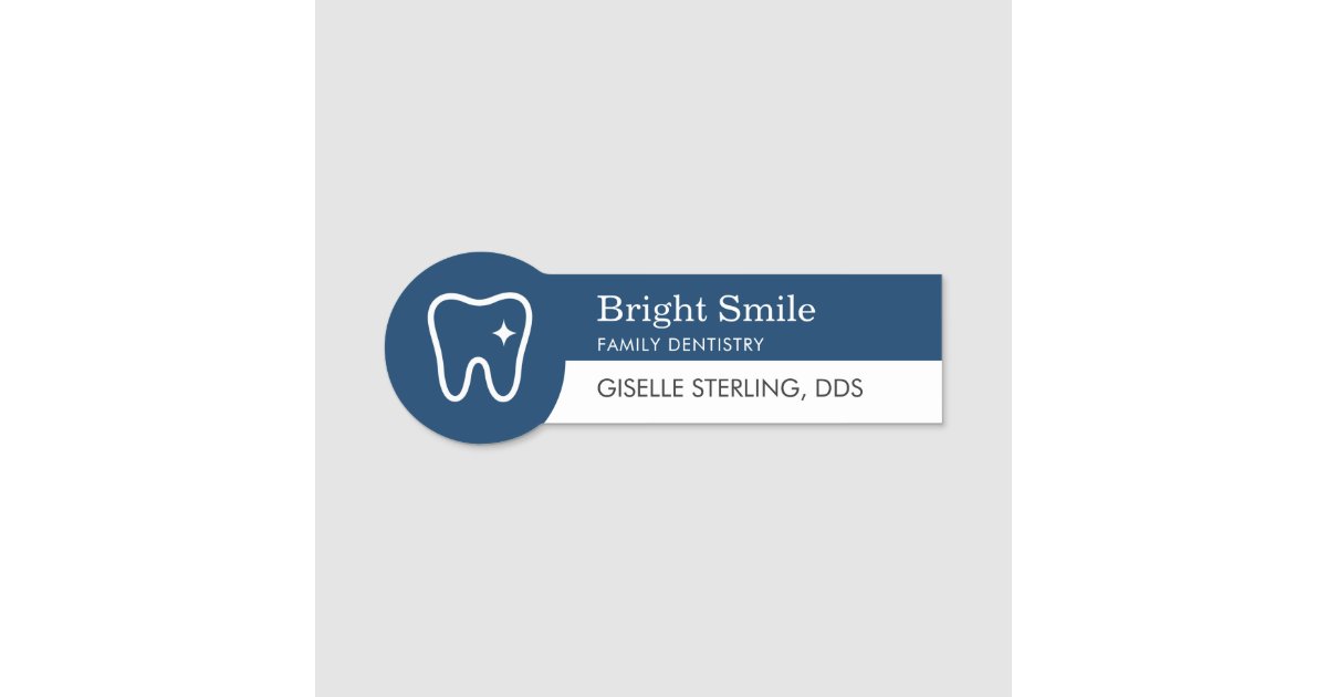 Modern Dentist Tooth Logo Navy Blue Office Name Tag | Zazzle