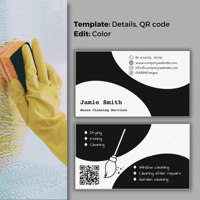 Modern Design & QR Code Unique House Cleaner Business Card | Zazzle