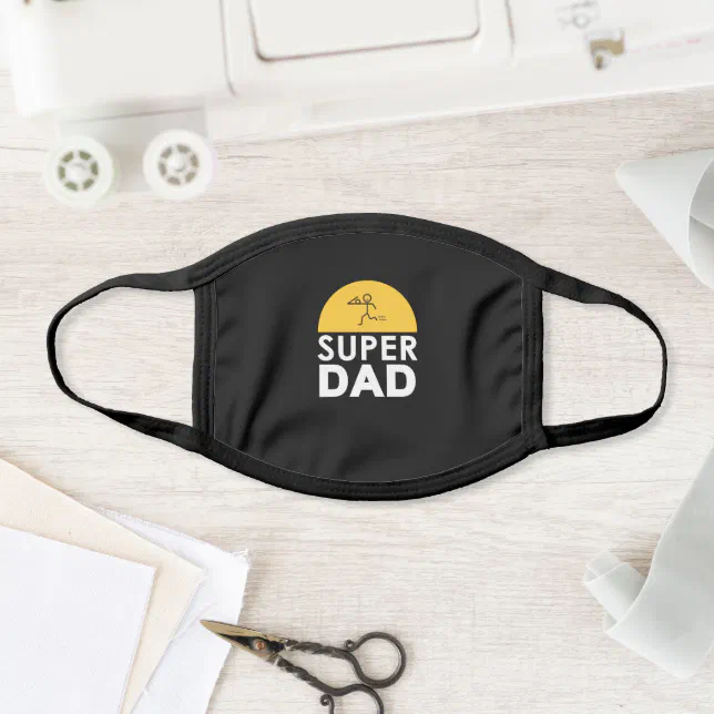Modern Design "SUPER DAD" Father's Day Party Black Face Mask | Zazzle