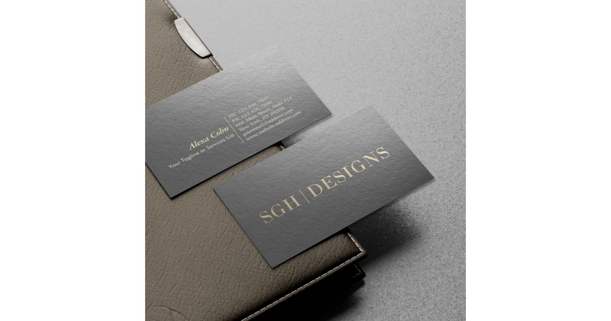 Modern Designer Minimal Black & Gold Embossed Text Business Card | Zazzle