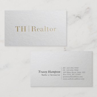 Modern Designer Minimal White & Gold Embossed Text Business Card | Zazzle