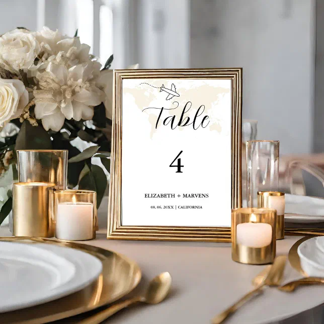 Modern Destimation travel theme wedding Table Number | Zazzle