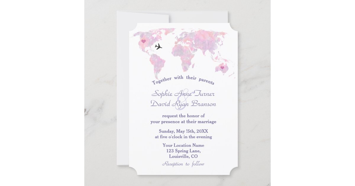 Modern Destination Wedding Watercolor World Map Invitation | Zazzle
