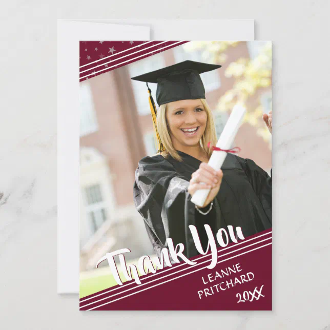 Modern Diagonal Stripes Graduate Maroon THANK YOU | Zazzle