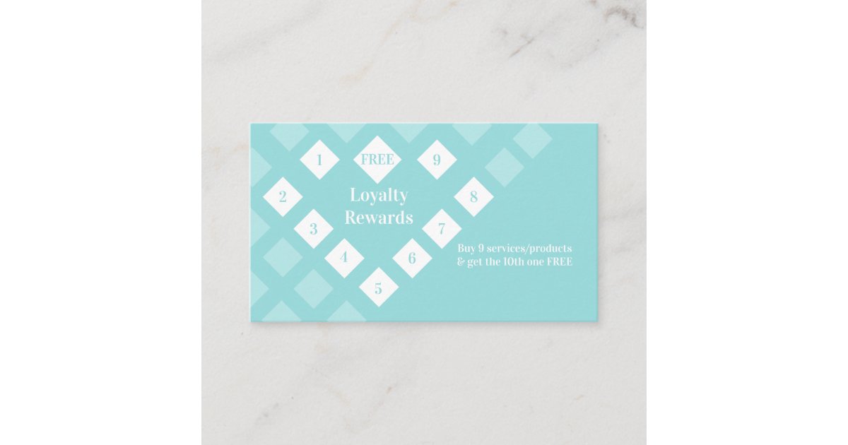 Modern Diamond Heart Loyalty Rewards Aqua Blue Business Card | Zazzle