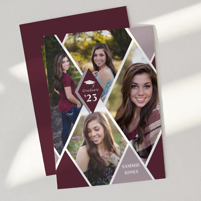 Modern Diamond Photo Collage Graduation Party Invitation | Zazzle
