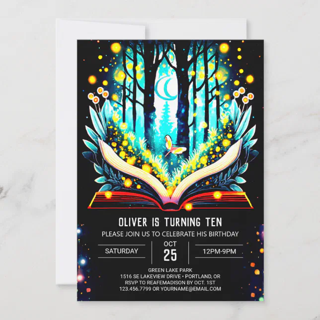 Modern Digital Fireflies Birthday Invitation | Zazzle