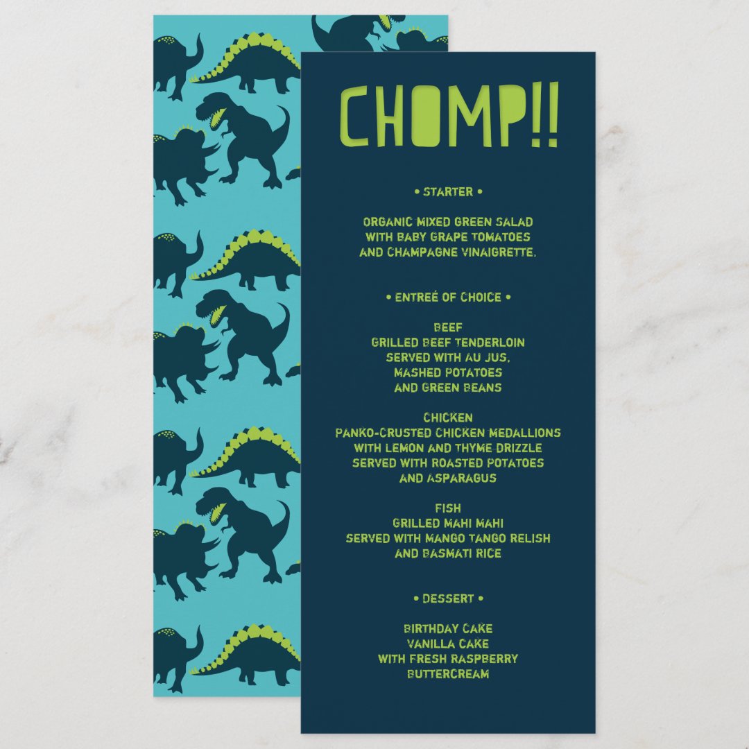 Modern Dinosaur Birthday Party Menu Invitation | Zazzle