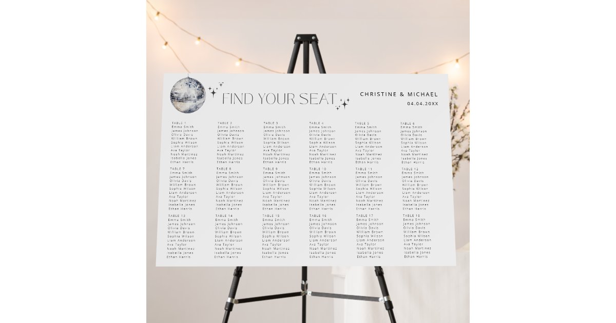Modern Disco Ball 18 Table Wedding Seating Chart Foam Board | Zazzle