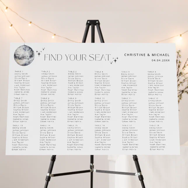 Modern Disco Ball 18 Table Wedding Seating Chart Foam Board | Zazzle
