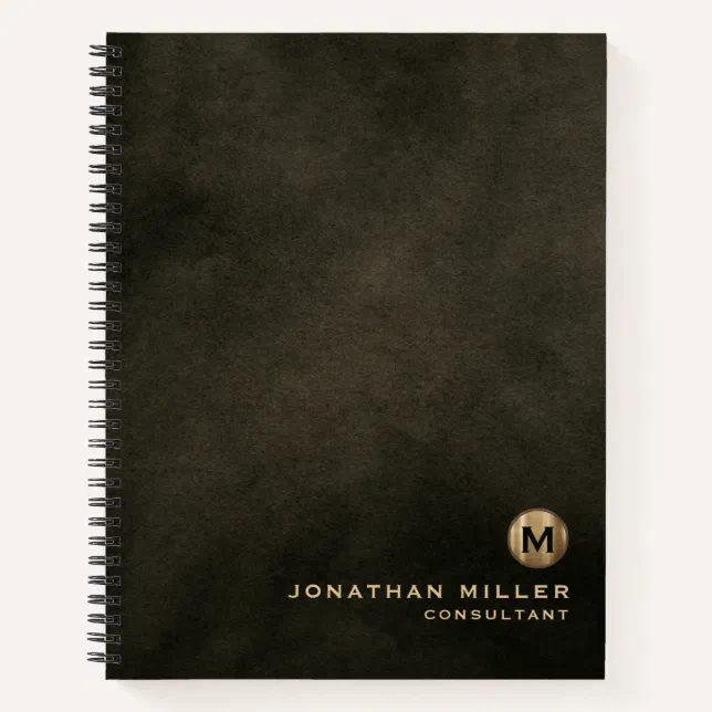 Modern Distressed Leather Brushed Gold Monogram Notebook | Zazzle