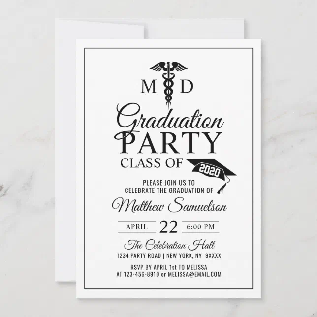 Modern Doctor's Medical School MD GRADUATION Party Invitation | Zazzle