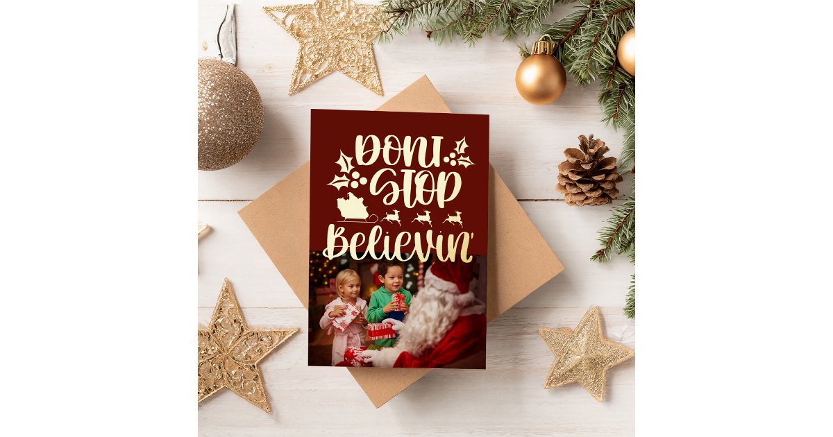 Modern Don't Stop Believin' Photo Foil Foil Holiday Card | Zazzle