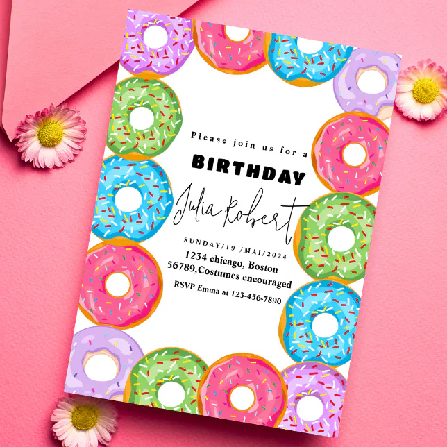 modern donuts baking colorful cream BIRTHDAY Invitation | Zazzle