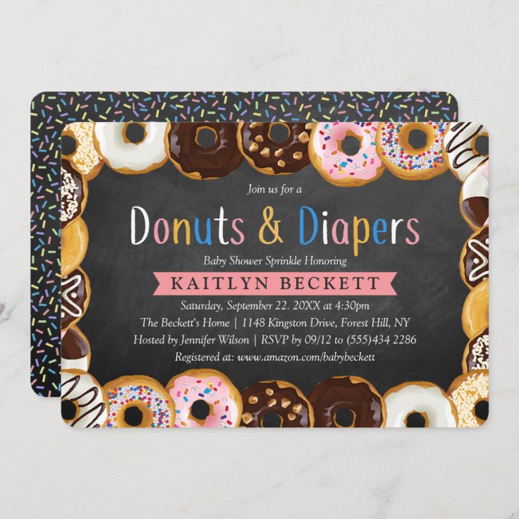 Modern Donuts & Diapers Baby Shower Sprinkle Invitation | Zazzle