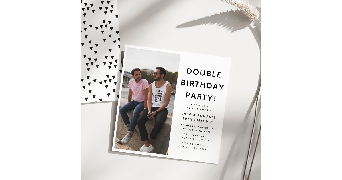 Modern Double Birthday Party Photo Birthday Invitation | Zazzle