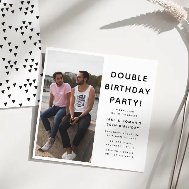 Modern Double Birthday Party Photo Birthday Invitation | Zazzle